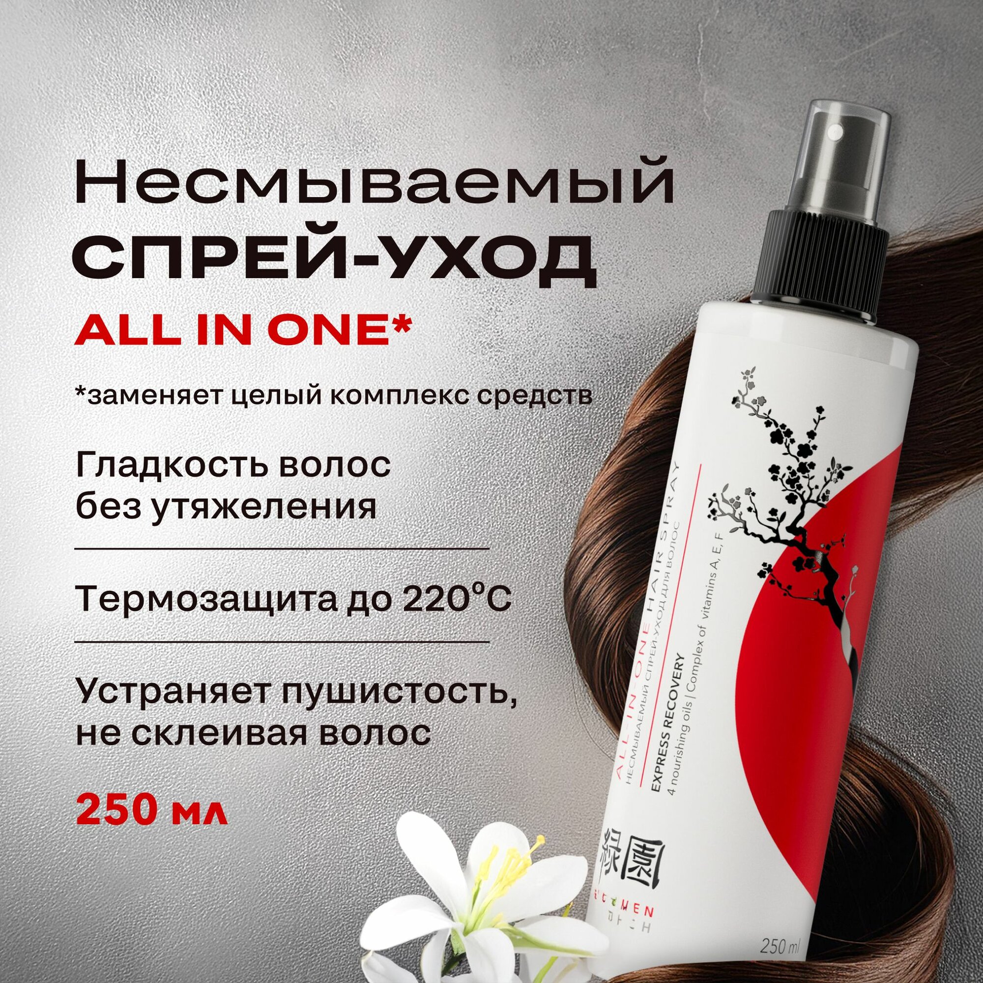 Спрей RYOKUEN, для всех типов волос, термозащита, антистатик