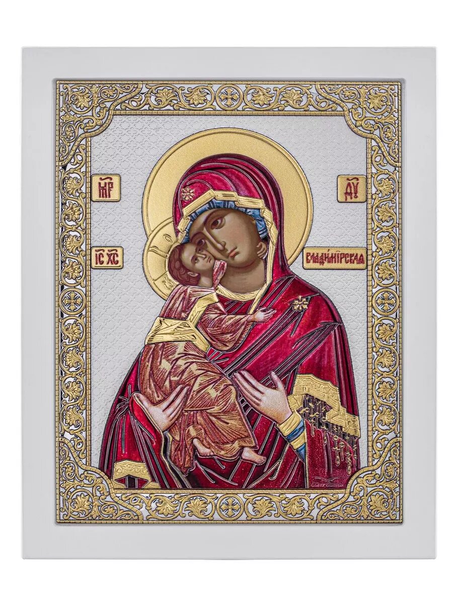 Икона серебряная, греческая Владимирская БМ, 150х190мм