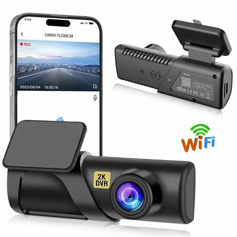 Автомобильный видеорегистратор WD17, 2K, FullHD, Wi-Fi, ночной режим, черный матовый