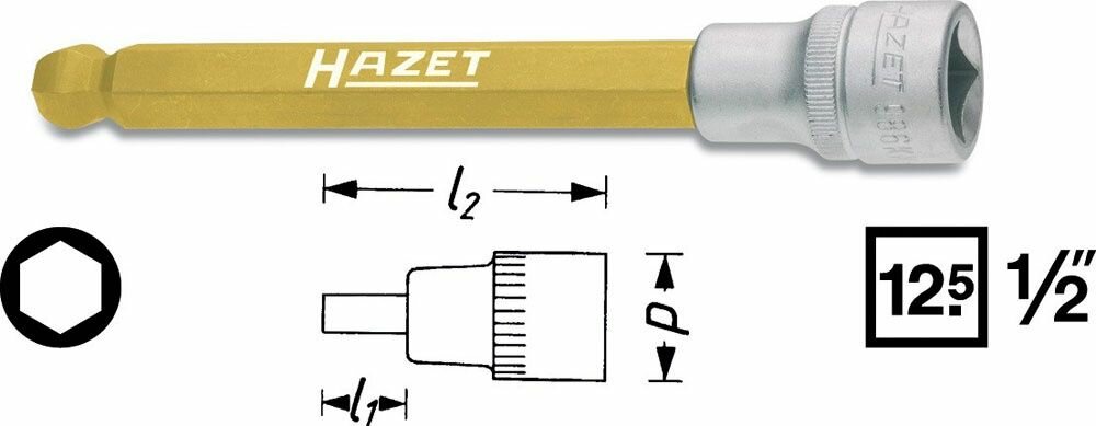 Hazet Головка торцевая с насадкой HEX удлиненная 1/2 10 мм 986KK-10