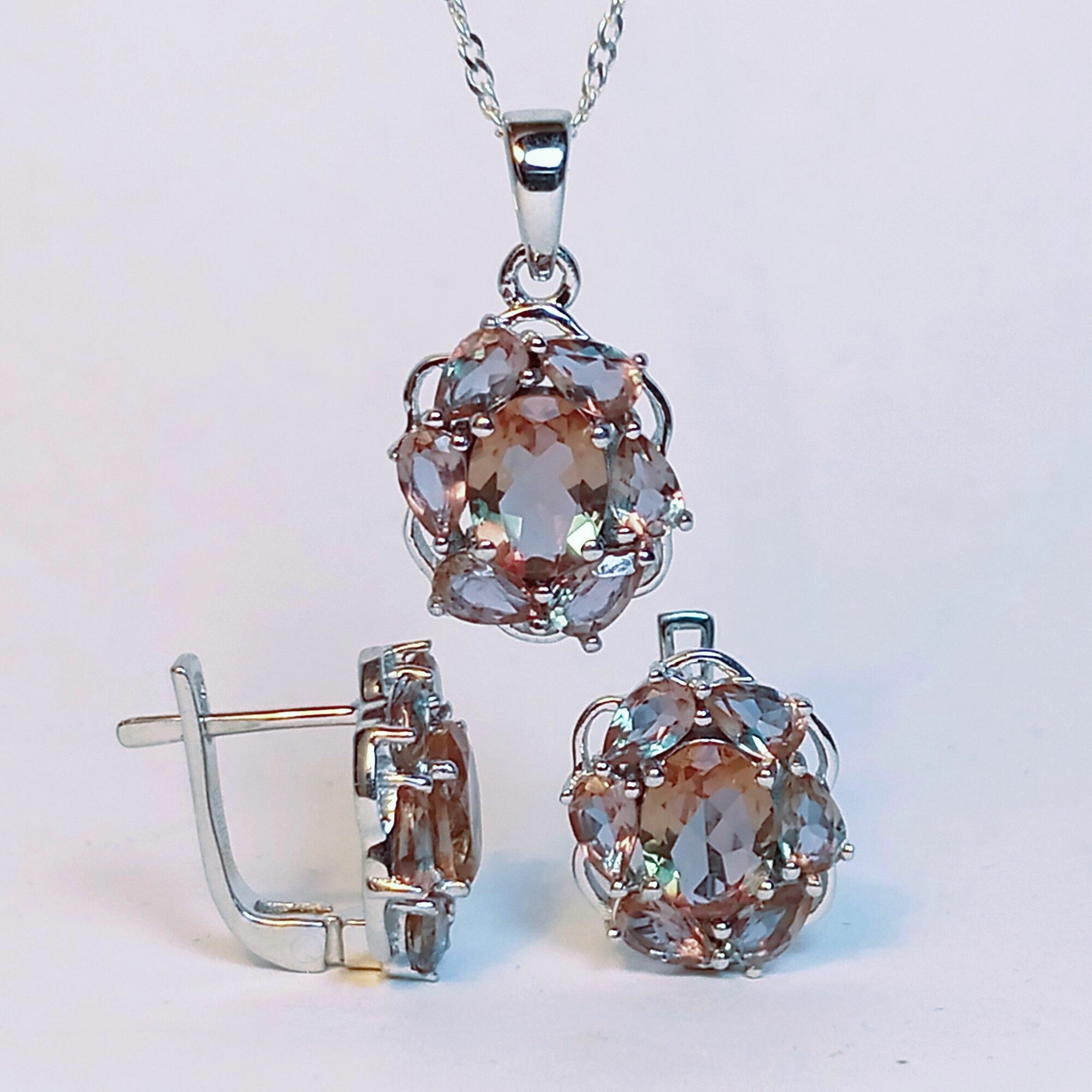 Ювелирный комплект, серебро, 925 проба, родирование, султанит