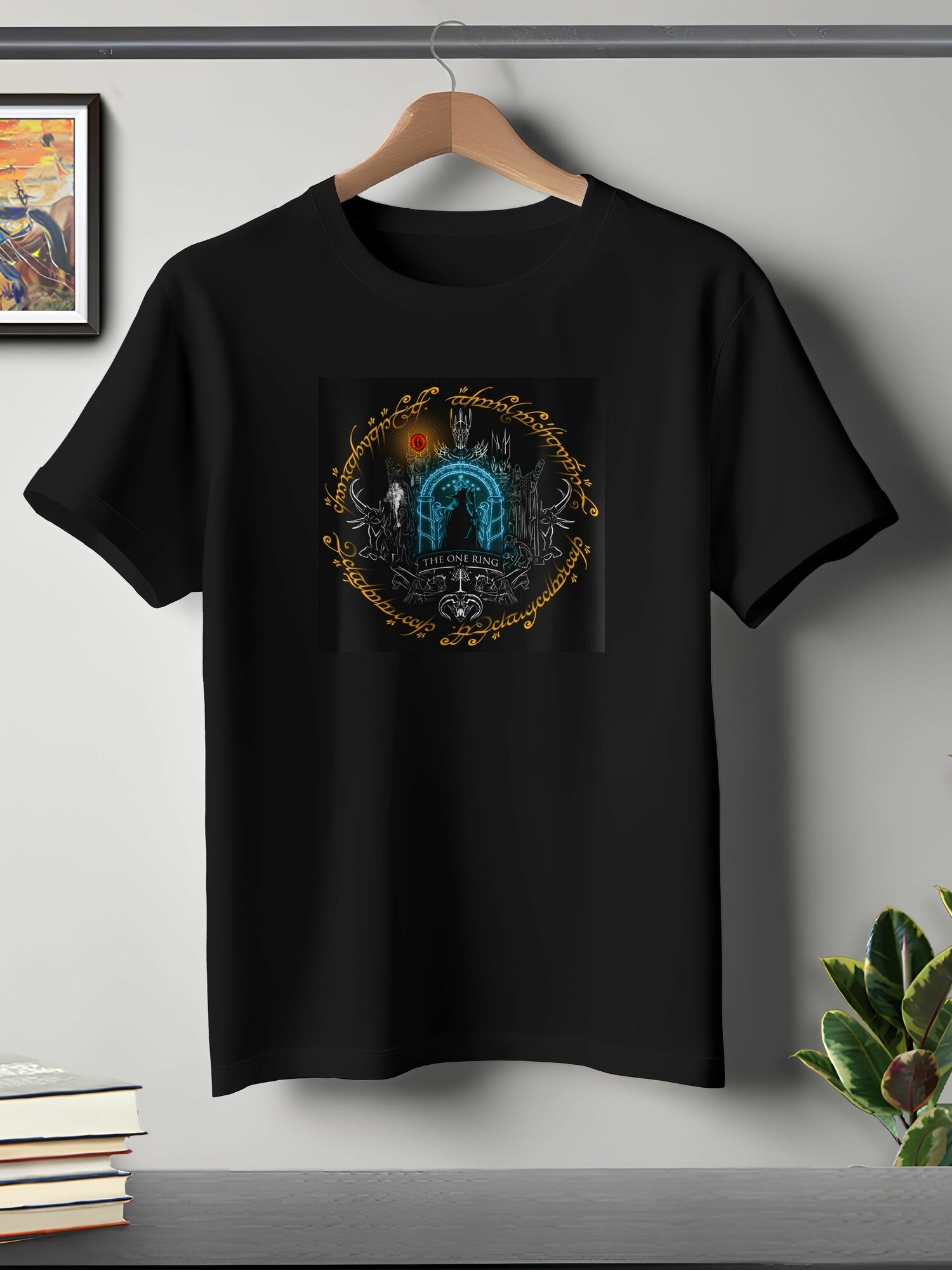 Футболка ONEQ унисекс 40-42 (XXS) размер с принтом Властелин колец, черная