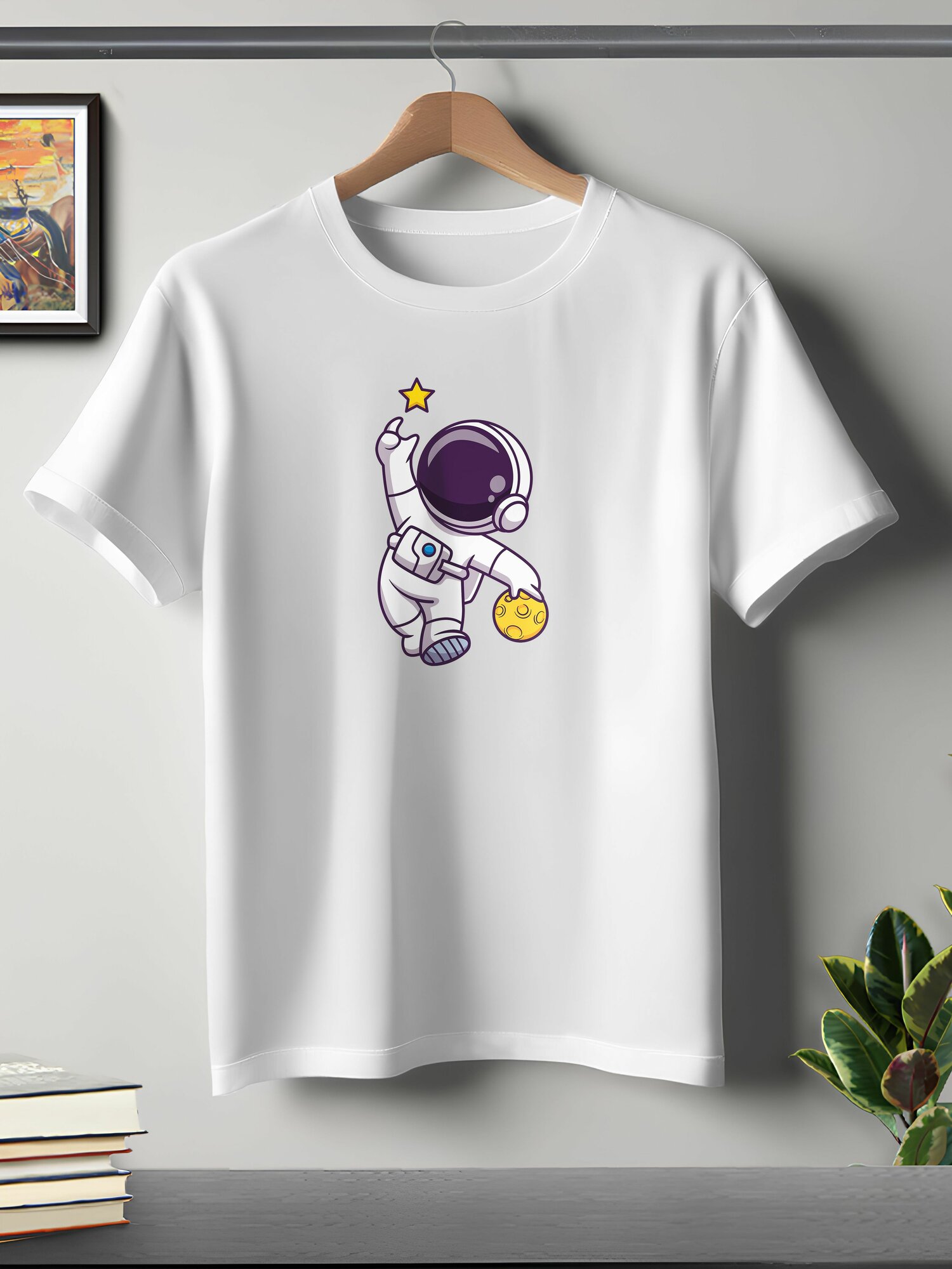 Футболка ONEQ унисекс 48-50 (L) размер с принтом Космонавт, белая