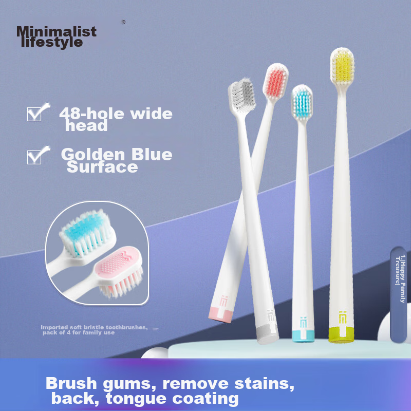 Minimalist Classic 48-Hole Wide-Head Soft Bristle Toothbrush, Sensitive Gum Protection, Adult, 4-Pack