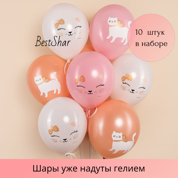 Набор воздушных шаров с гелием "Милая кошечка", 10 штук, ассорти