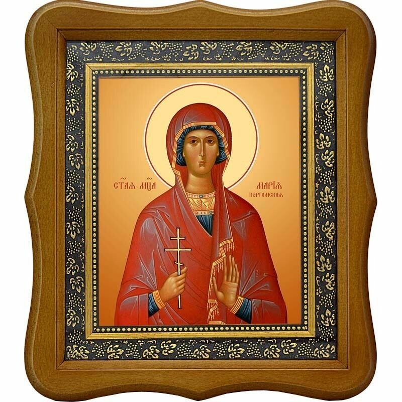 Мария Пергамская мученица. Икона на холсте. (17 х 21 см / В деревянном киоте под стеклом).