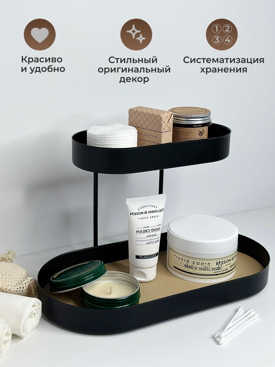 Полочка декоративная для косметики Shanly, 2 ярусная металлическая подставка для ванной комнаты, для шампуней, украшений