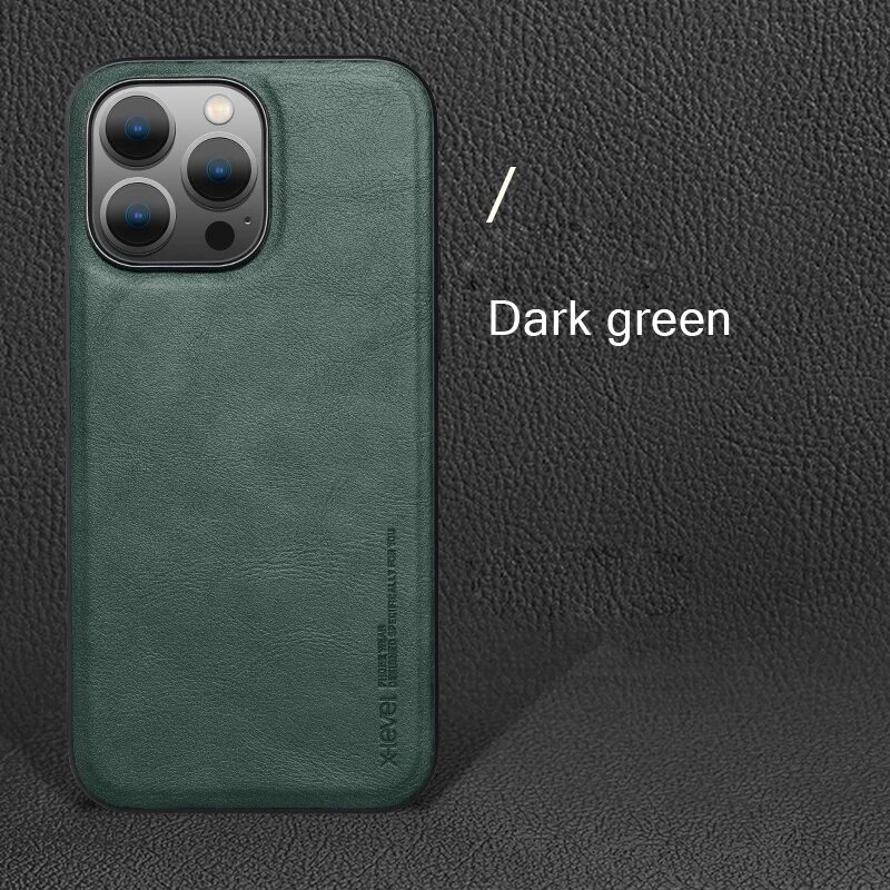 Чехол X-Level для iPhone 15 Pro Max из кожи Темно-зеленый, Темно-зеленый, Dark Green, For iPhone 15
