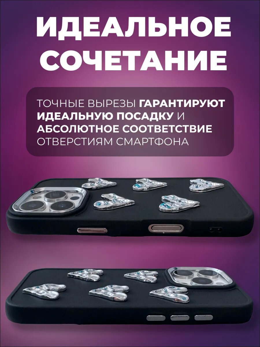 Чехол на Iphone 16 PRO MAX , цвет черный , с добавлением фигурок . — фото 1