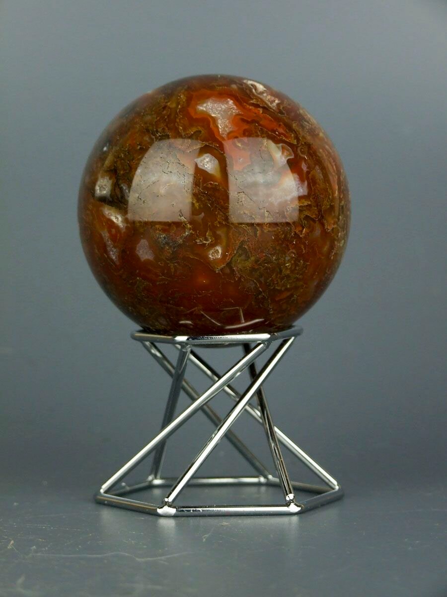 Агат камень натуральный красный, шар диаметр 66 мм на подставке