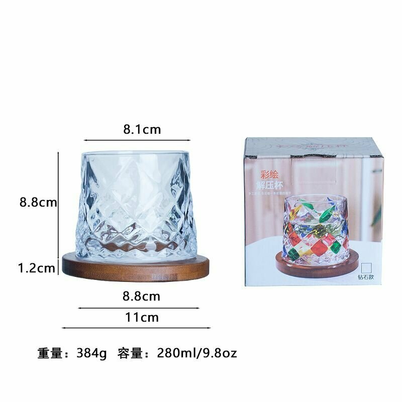 Стакан для виски с рельефным дизайном Неваляшка вращающийся бокал для крепких напитков