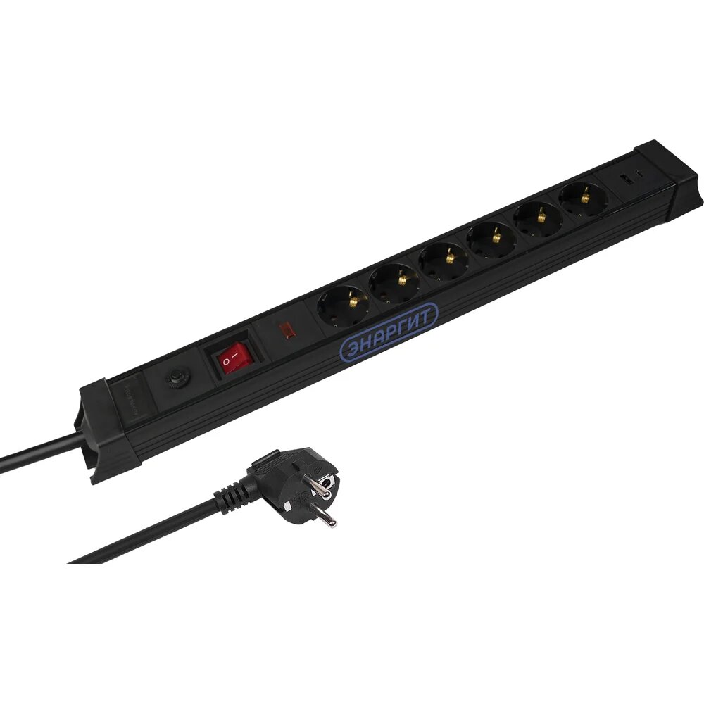 Сетевой фильтр энаргит, кабель 3x2,5 - 5 метров, 6 розеток, 2 usb (Type A + Type C) SL-G06KGDU2-325-5, пластиковая