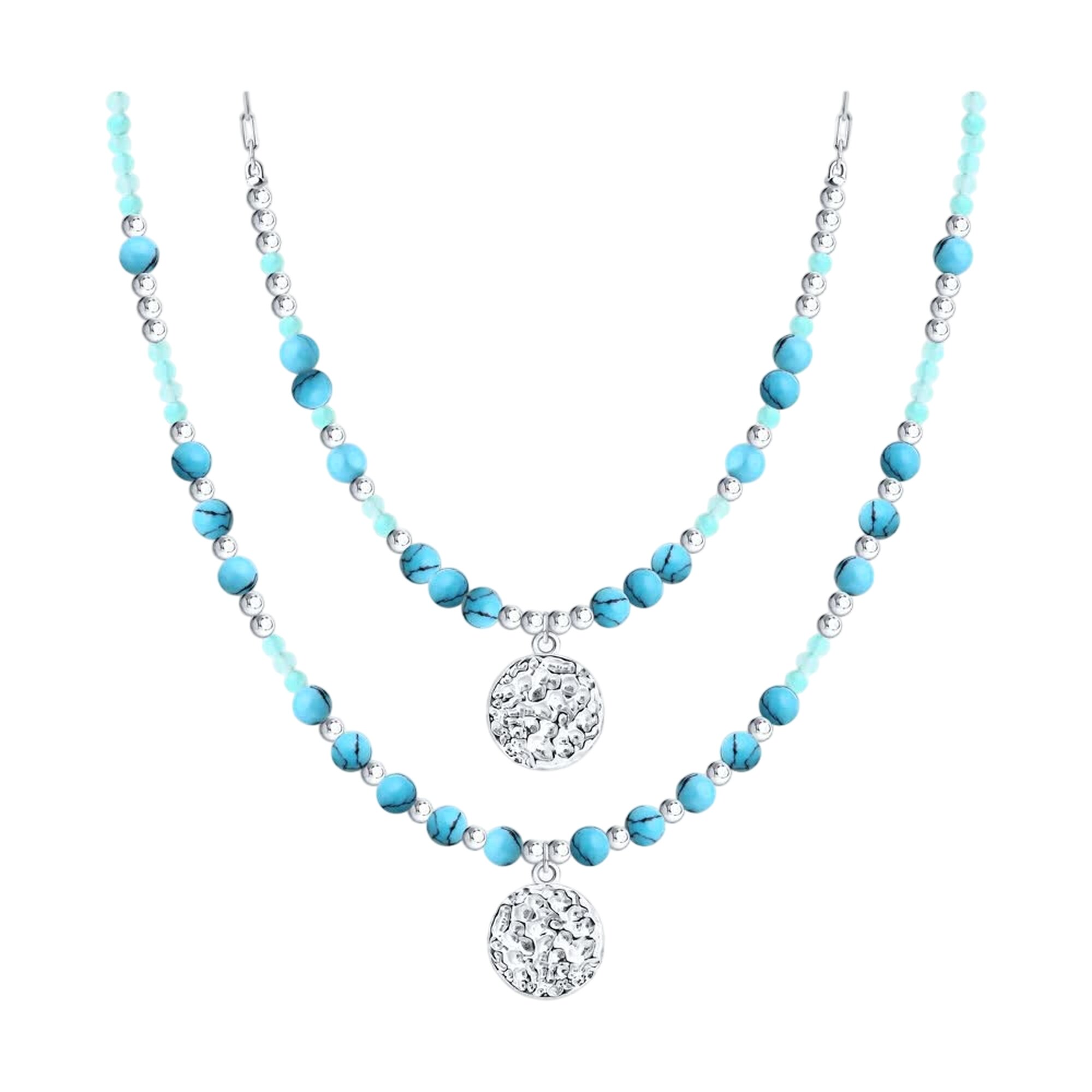 Колье, серебро, 925 проба, родирование, бирюза, амазонит