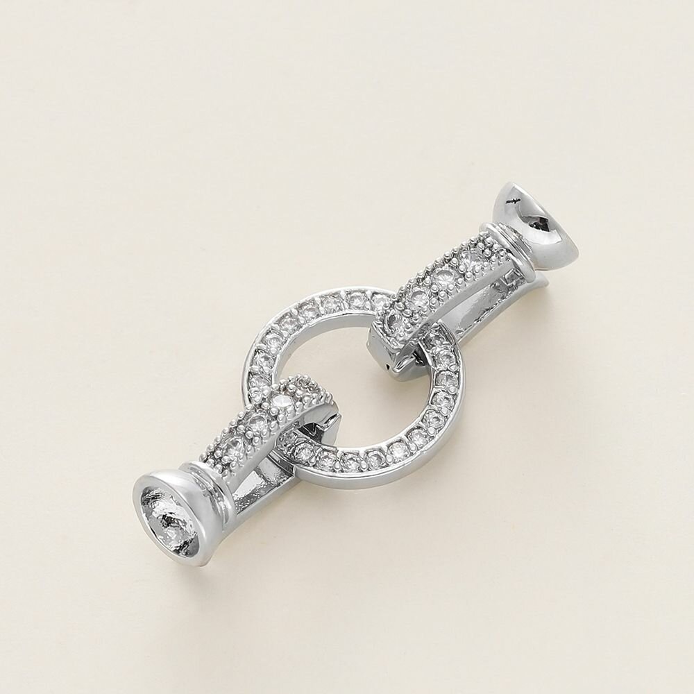 Застёжка-карабин для браслета и бус круглая, родиевое покрытие, стиль 04, надёжная фурнитура для бижутерии своими руками