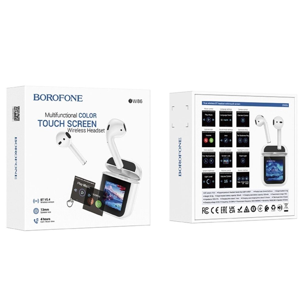 Наушники беспроводные TWS BOROFONE BW86 Brocade, bluetooth V5.4, Touch screen (Белый)