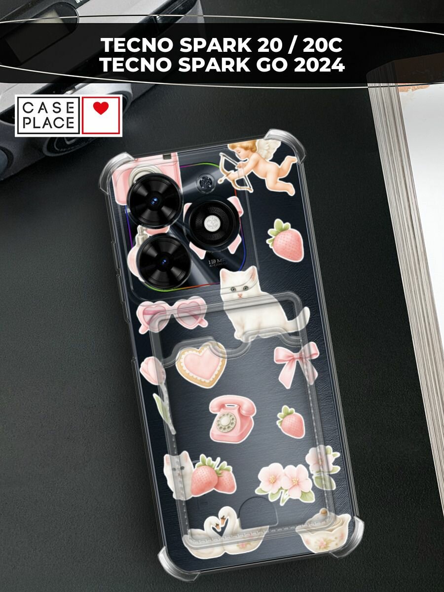 Чехол на Tecno Spark Go 2024/Spark 20C (Текно Спарк Го 2024/Спарк 20C) с картой и принтом Коллаж для девочки