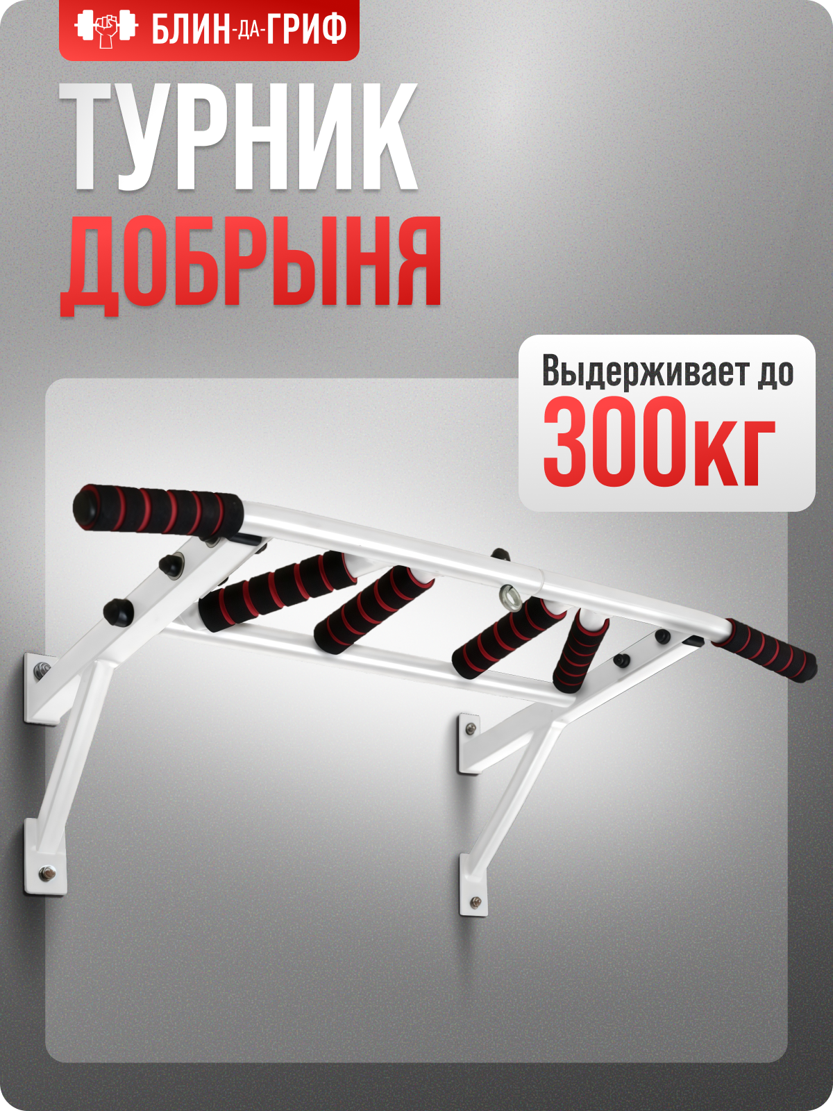 Турник Блин-да-Гриф "Добрыня", настенный, мультихват, белый, 80см