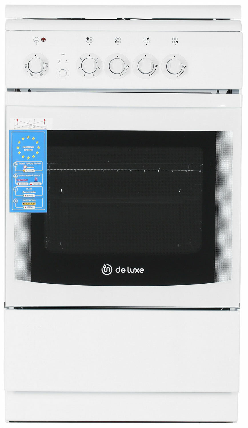 Комбинированная плита De luxe 506031.01 гэ 50 см, 54 л, 4 конфорки, белый