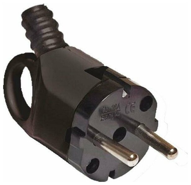 Вилка TDM с заземлением с боковым вводом с ушком IP20 черная