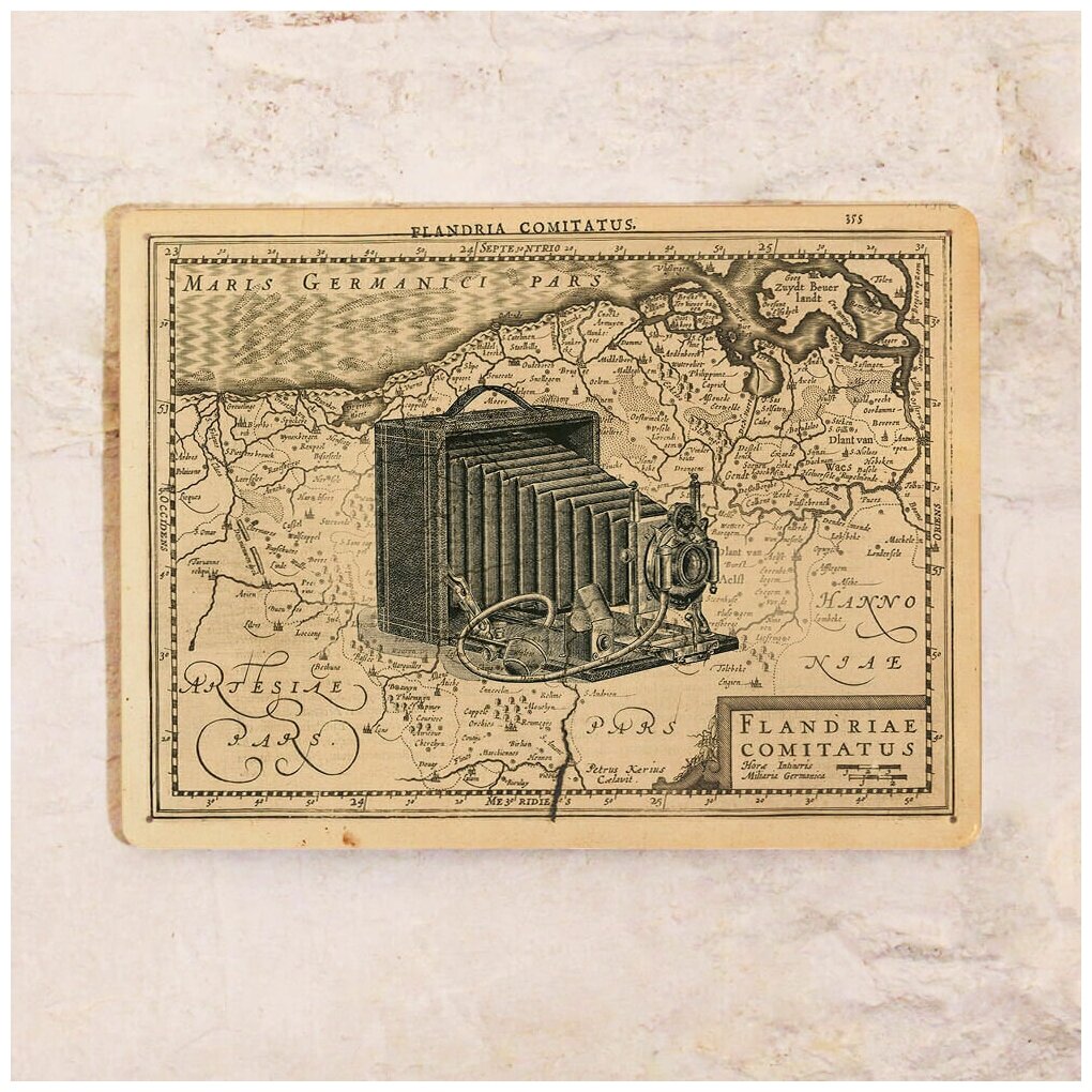 Жестяная табличка Ретро фотоаппарат, металл, 15х22,5 см
