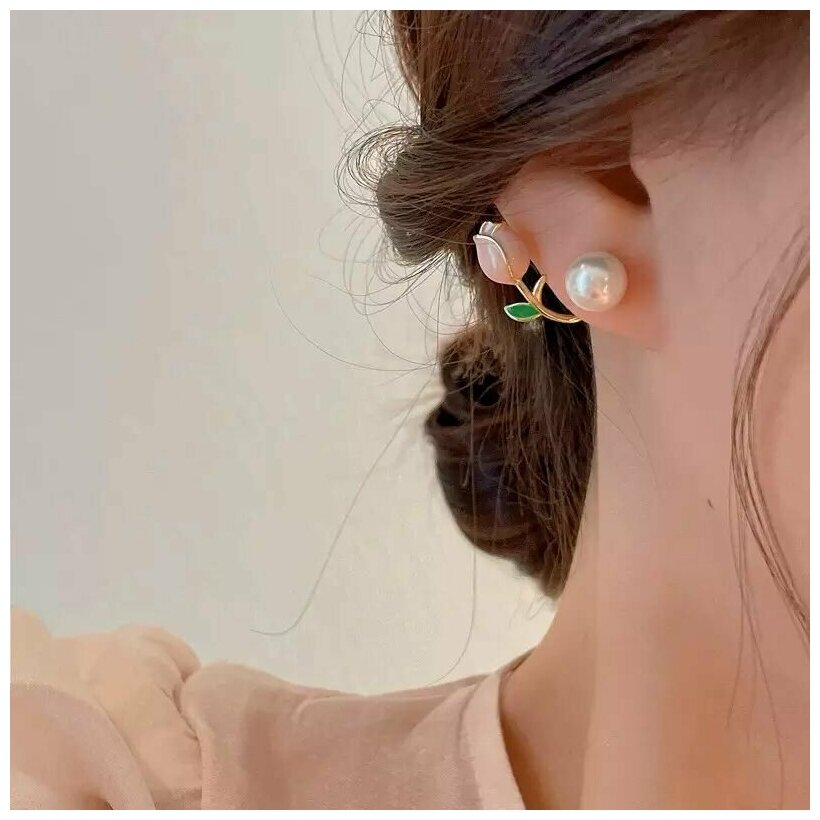 Серьги двусторонние, жемчуг имитация