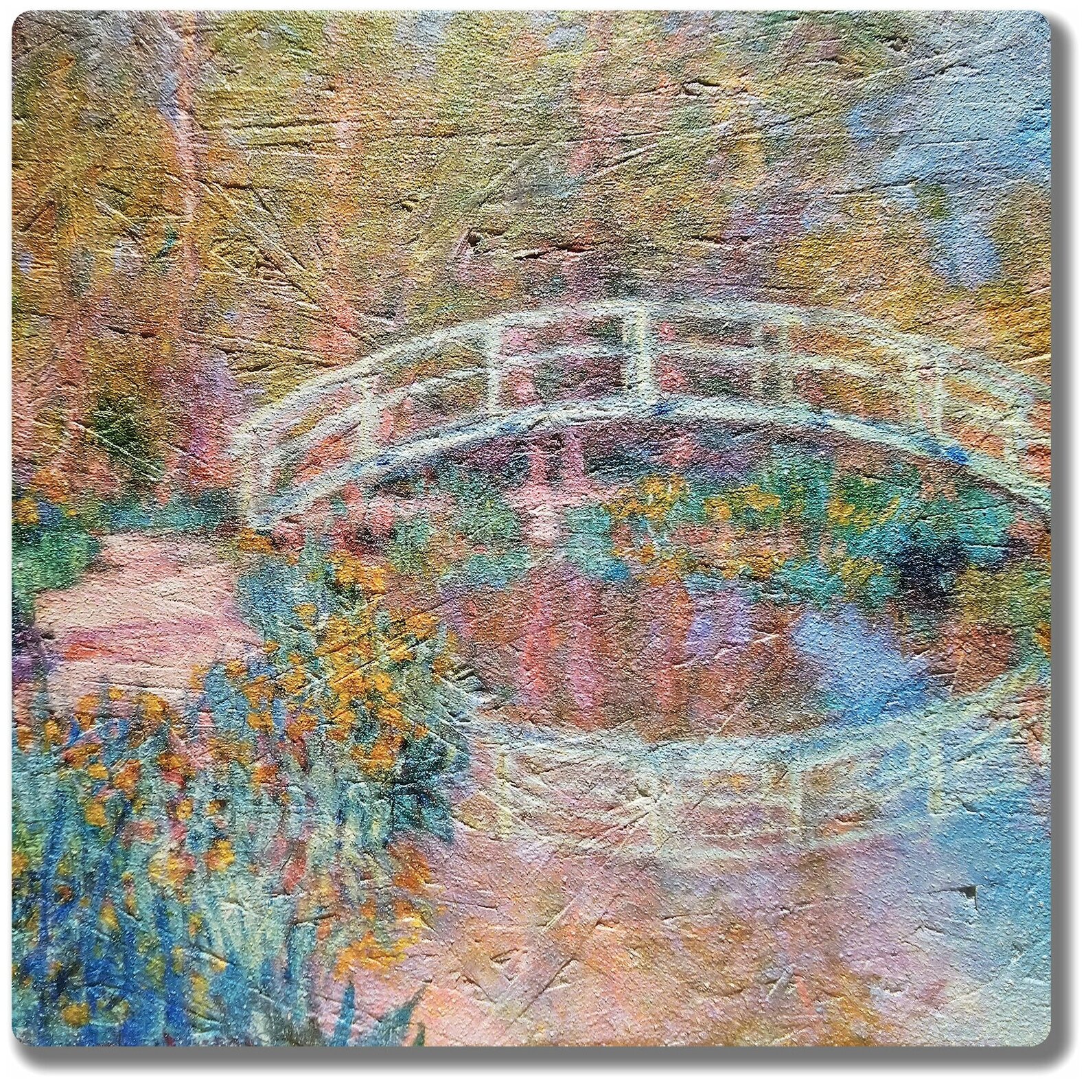 Репродукция картины Клода Моне "Японский мост". Интерьерная фреска на доске. 70х70 см