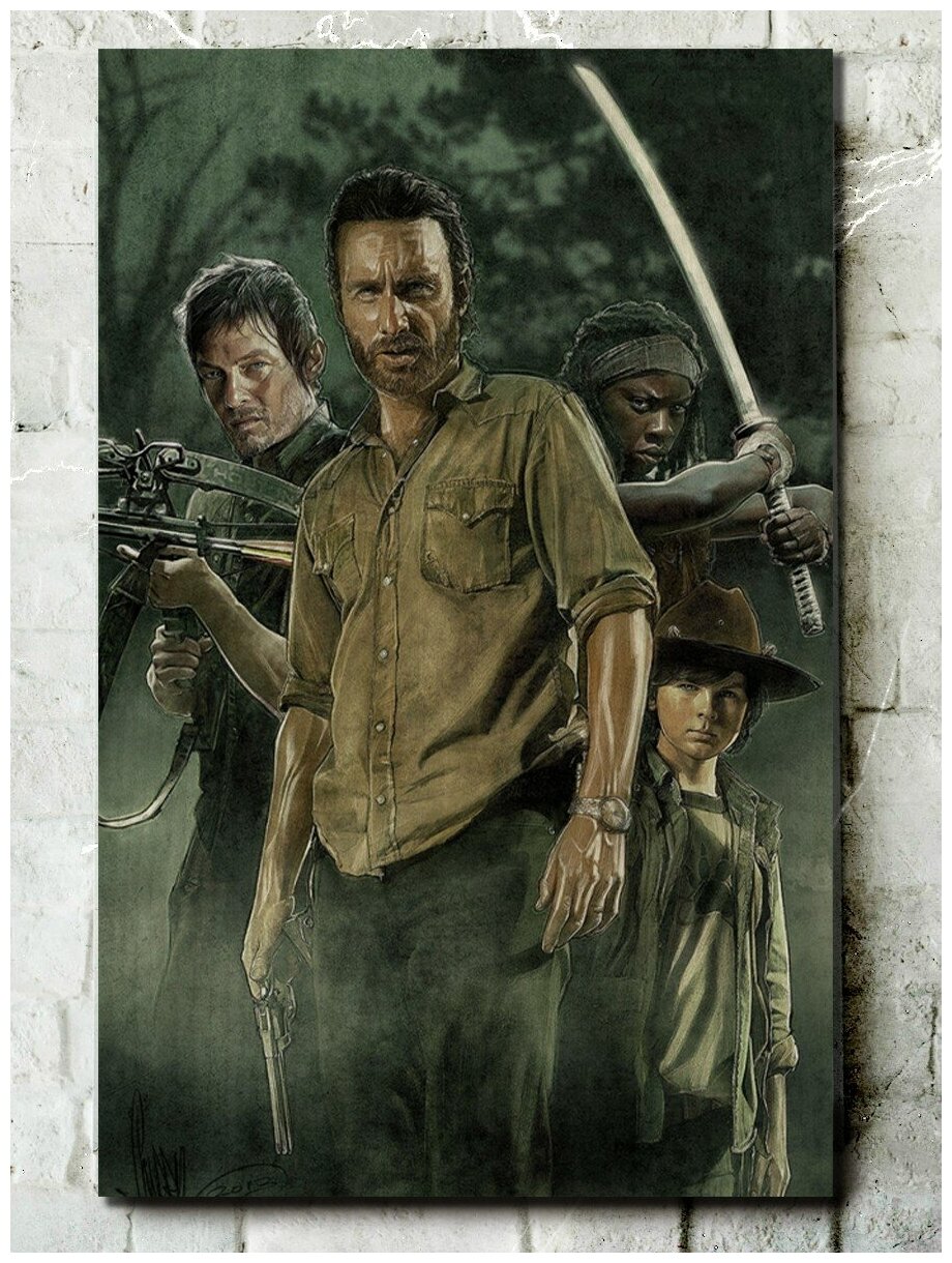 Картина интерьерная на дереве Сериал Ходячие мертвецы (Рик, Ниган, Дэрил) - 7211 В