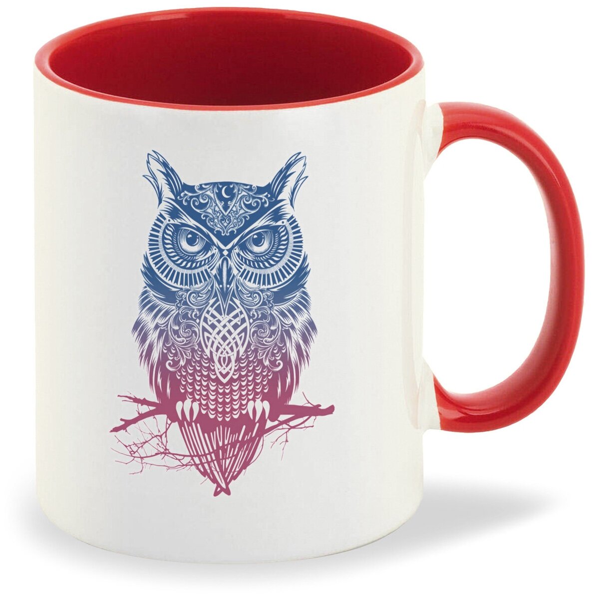 Кружка красный CoolPodarok Птицы Геометрия Сова Арт