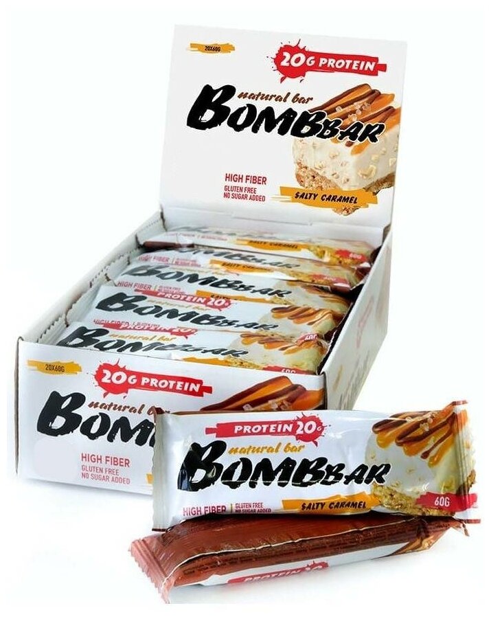 Протеиновый батончик BombBar Protein Bar 20 x 60 г, Соленая карамель