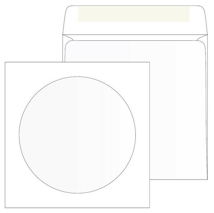 Конверты Белый CD декстрин 125х125 окно d100мм 25шт/уп/4573