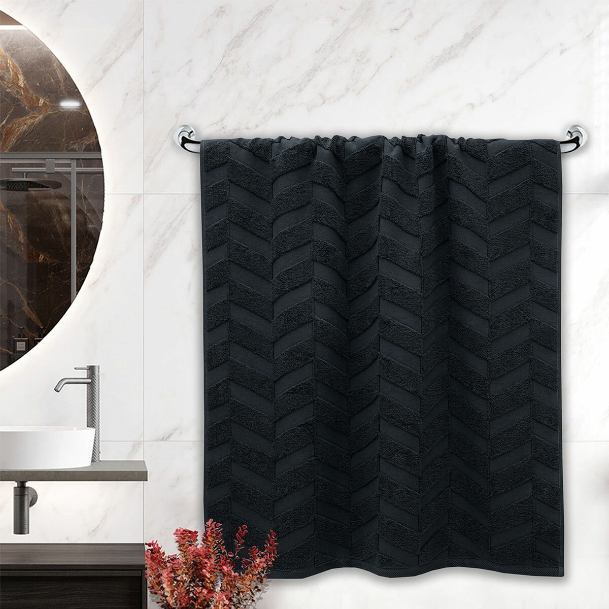 Полотенце BRAVO Моноколор, банное, махровое, 100x150 см, черное, хлопок 100%, Турция