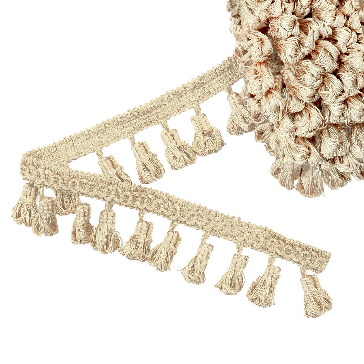 Бахрома для штор с кисточками, 5 см* 10 м, для текстиля и шитья, молочная, Айрис