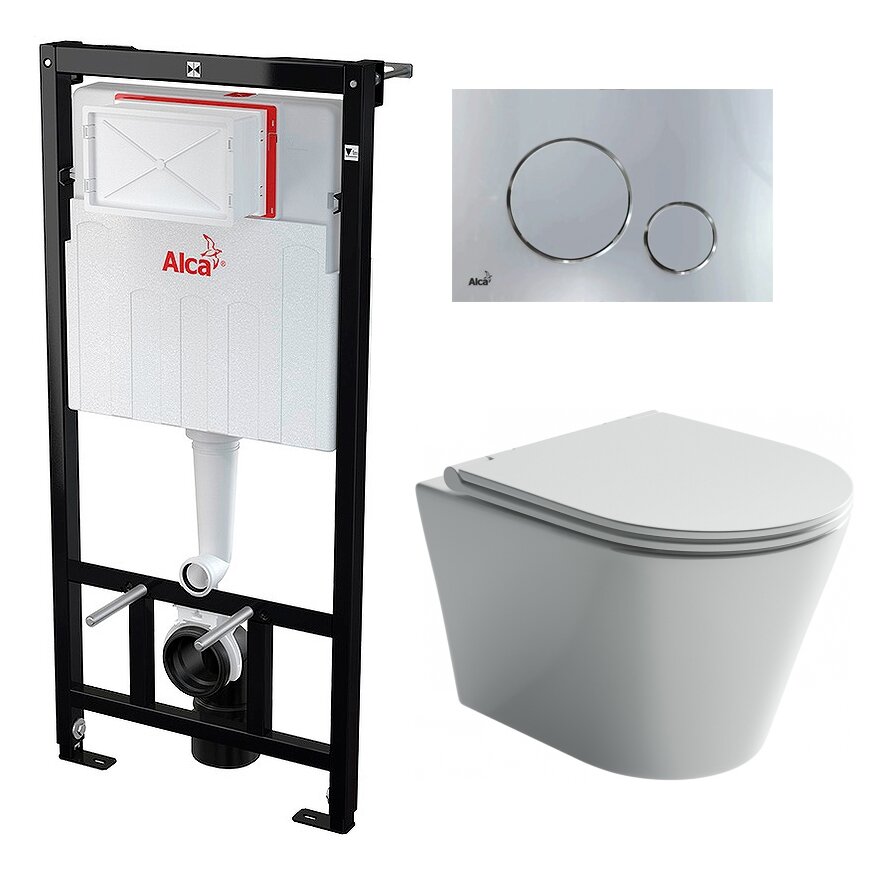 Комплект 3 в 1 инсталляция AlcaPlast + Унитаз подвесной Ceramica Nova Forma CN3011 + кнопка хром