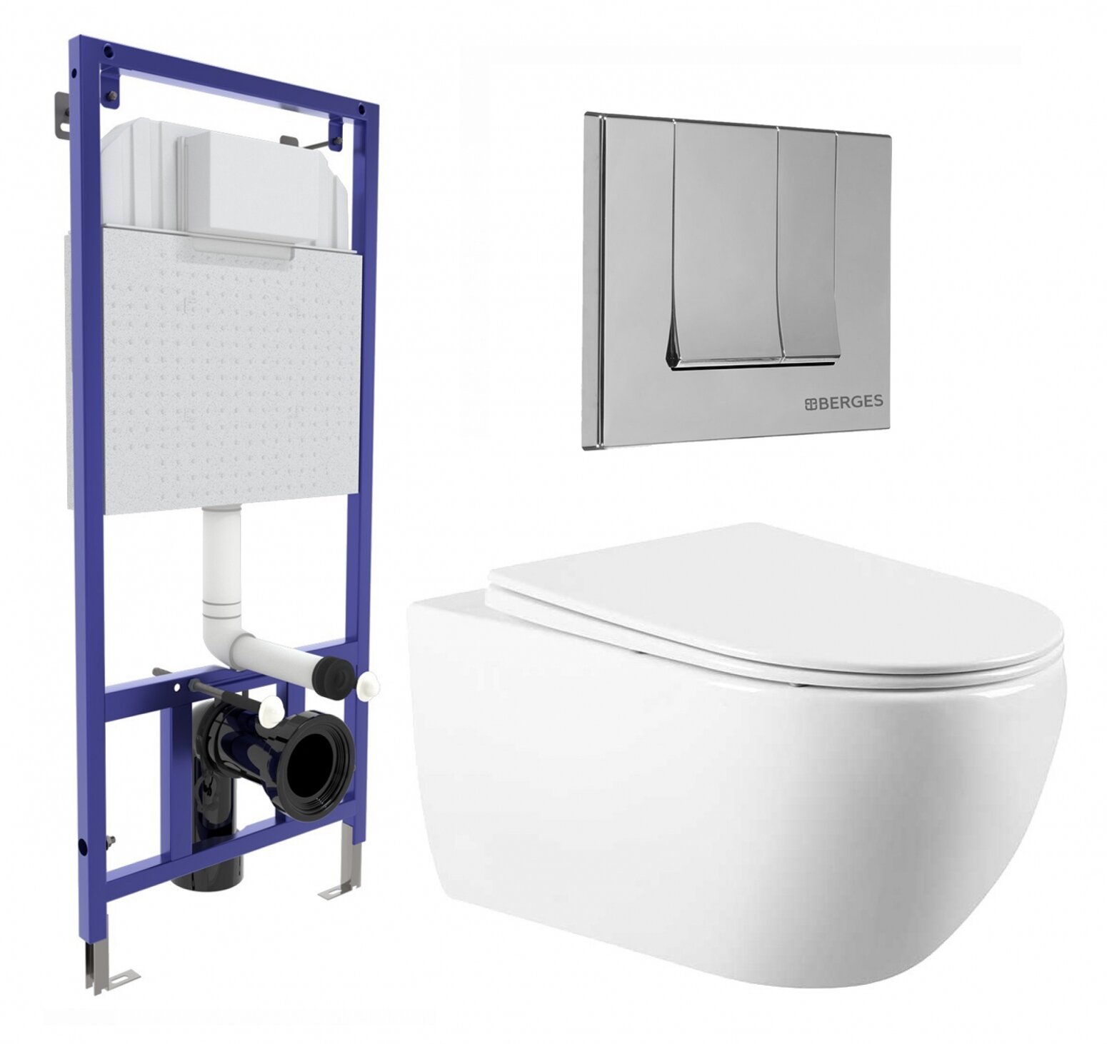 Комплект 3 в 1 инсталляция Berges Wasserhaus Novum 040243 + Унитаз подвесной Vincea Evo VT1-34 + кнопка хром