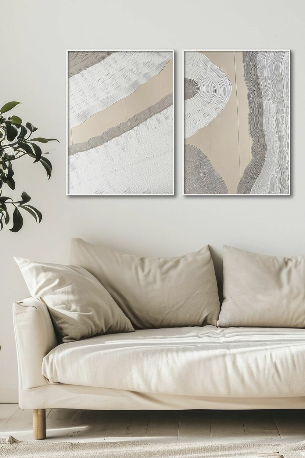 Набор из двух картин из гипса DECORMARKT Пара №35, 50х70 см, в белых рамках