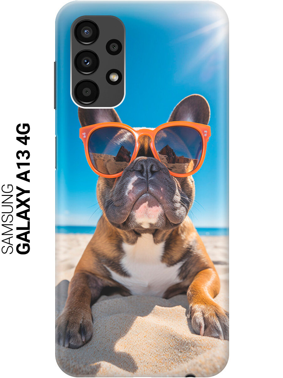 Силиконовый чехол на Samsung Galaxy A13 4G / Самсунг А13 4Г с рисунком "Бульдог на пляже"