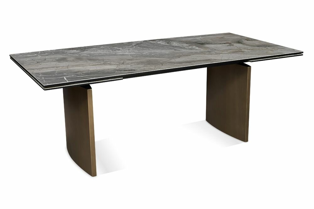 Стол обеденный керамический раздвижной BRUNEI 200 ALPINE CER BRZ на металлокаркасе, столешница керамика, цвет альпина, бронзовые ножки, 200(300)х100 см