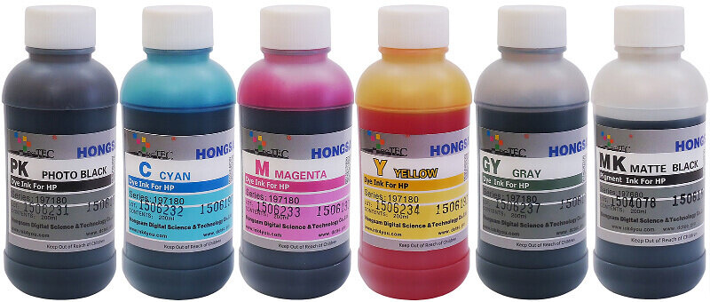 Набор чернил DCTec HP T610 пигментных и водорастворимых 6 цветов по 200 мл