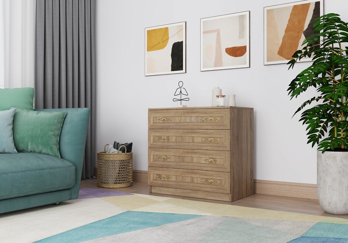 Комод МебельЛэнд24 Карлос - 030 Дуб Сонома 80x45x75 дуб светлый с 4 ящиками