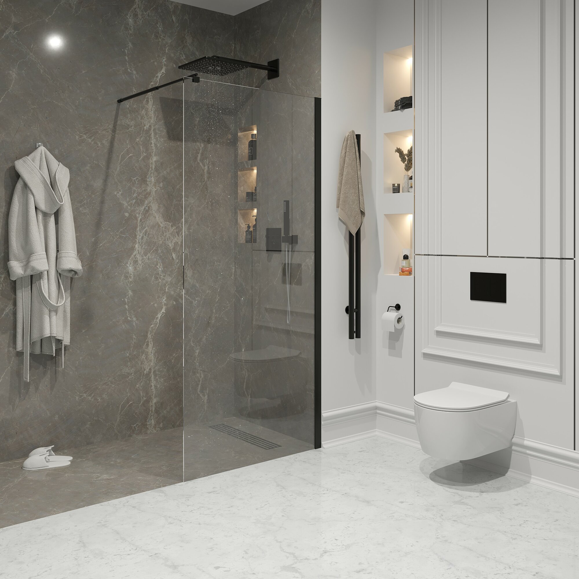 Душевая перегородка Niagara Nova NG-683-10ВLACK 100х195 профиль черный, стекло прозрачное