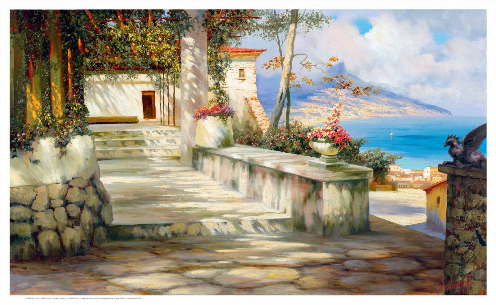 Постер на холсте "Итальянский пейзаж", 50х70 см, художник - Милюков А, Холст в рулоне, Арт. МА-р7-50х70