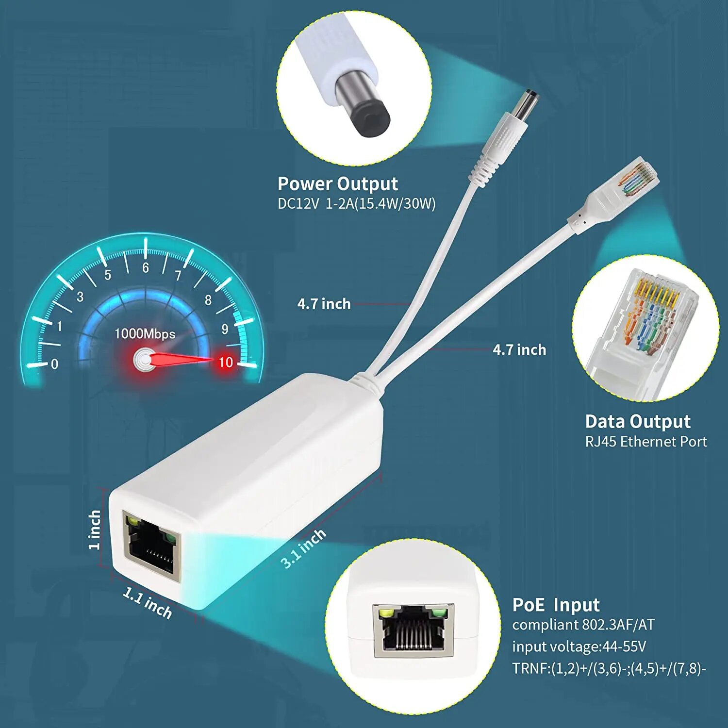 Gigabit PoE Splitter Adapter 12V 2A — фото 1
