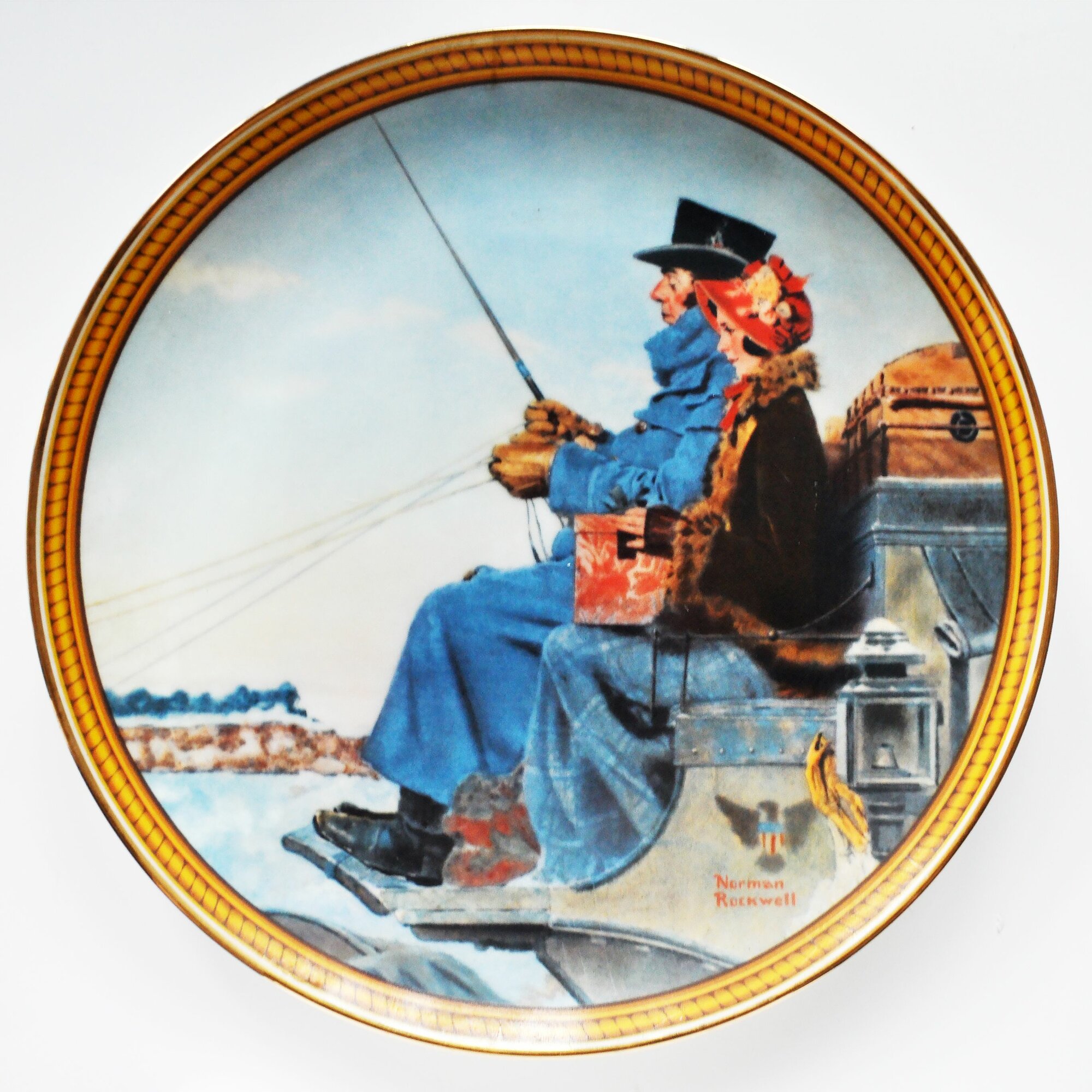 Коллекционная тарелка "Путешествие Домой" из серии "Колониальные Зарисовки". Фарфор, деколь, золочение. Edwin M.Knowles China Company, США .