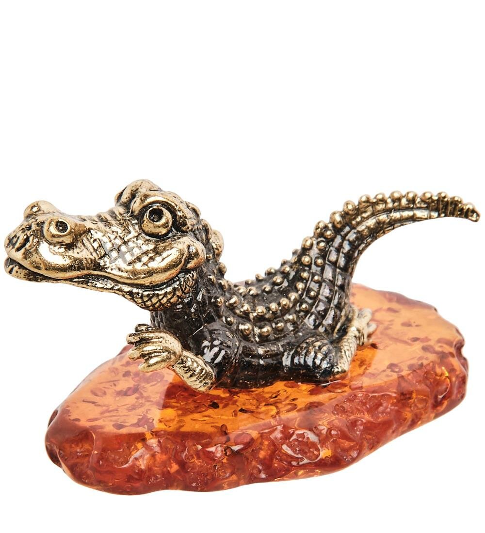 Фигурка Крокодил (латунь, янтарь) A1966273 Народные промыслы бронзовый