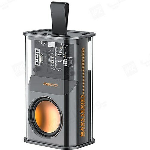 Беспроводная колонка Recci Mars Series Wireless Speaker, BT5.3/RGB 7 colorful/TWS, 500 mAh, Серый+Прозрачный