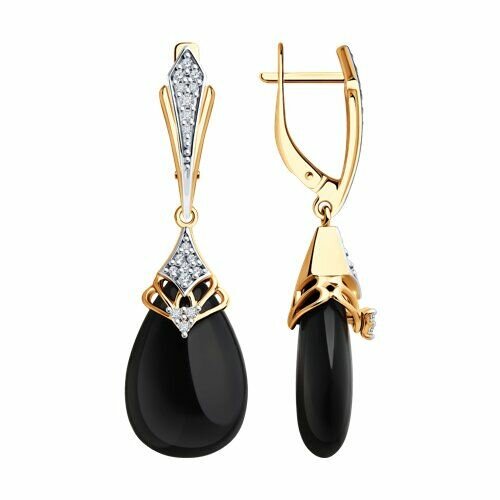 Серьги с подвесками, серебро, 925 проба, золочение, оникс