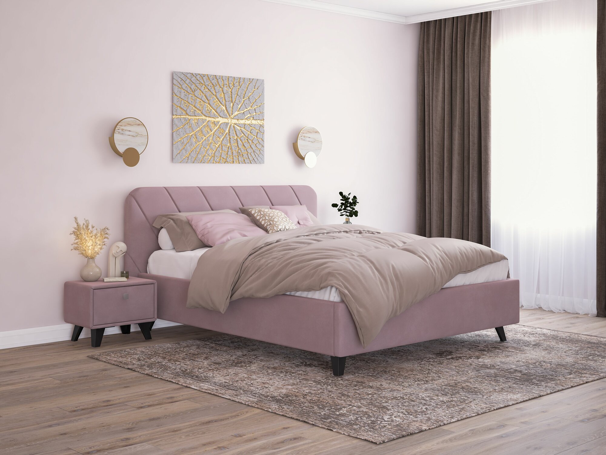 Кровать "Николь" двуспальная в ткани микровелюр с подъемным механизмом