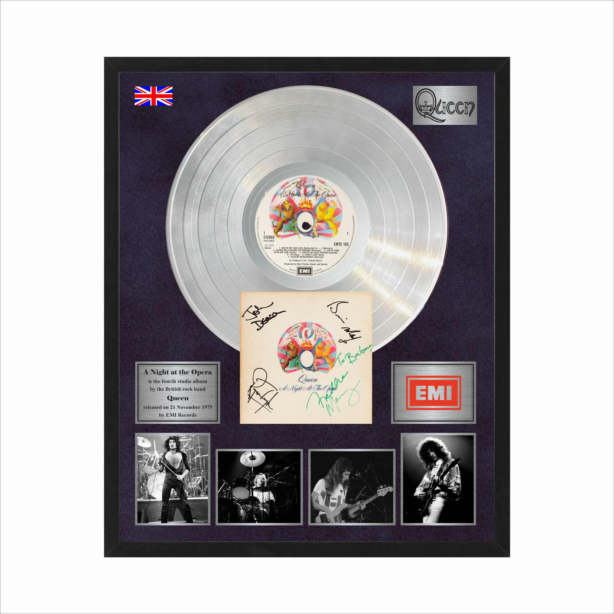 Виниловая декоративная пластинка Queen в рамке
