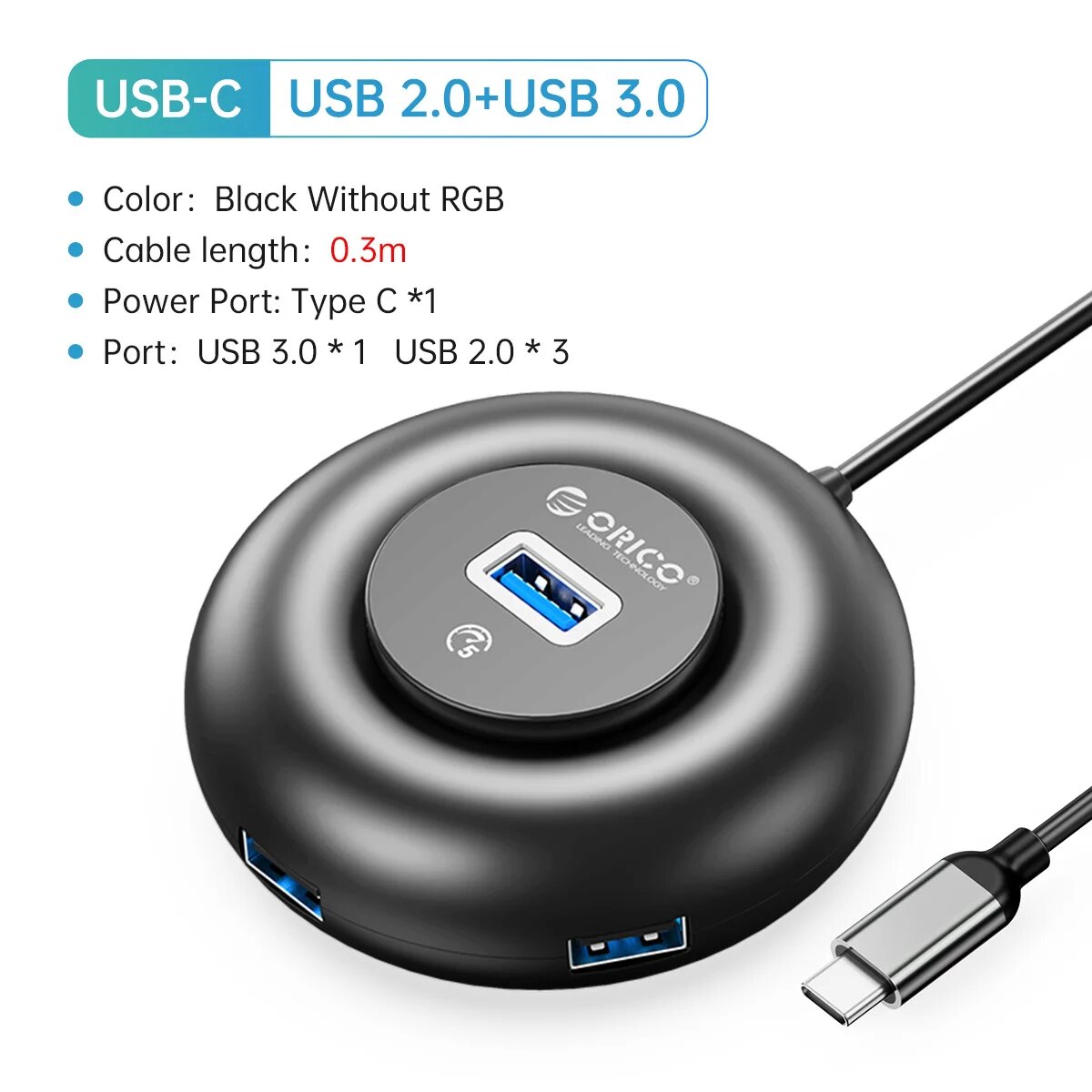 ORICO RGB USB-хаб 4 портов 3.0 YX1-C2-03-BK