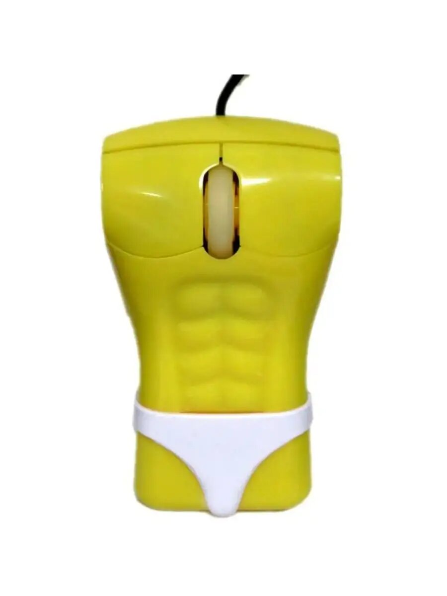 Мышь компьютерная оптическая с подсветкой желтая, торс мужской